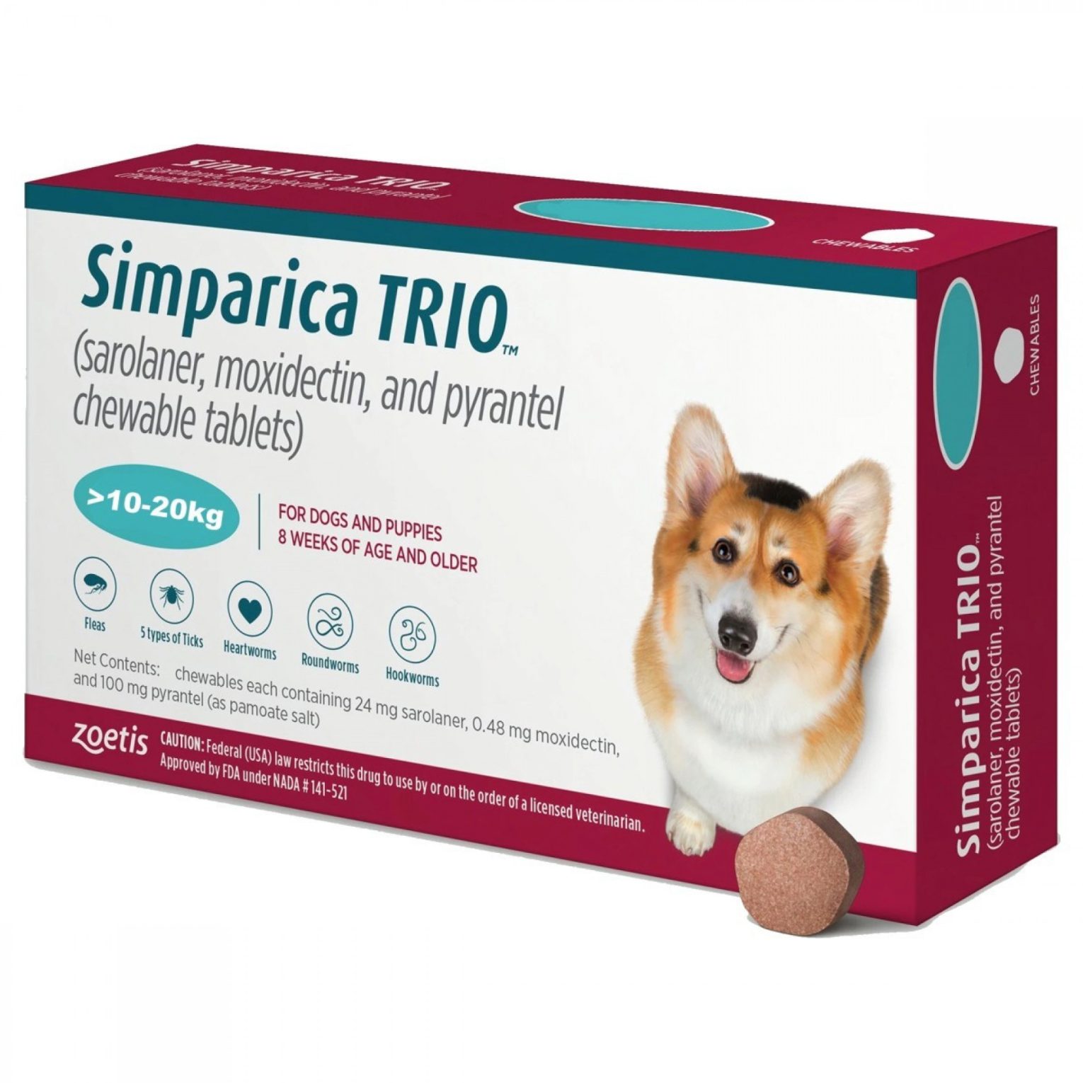 Simparica tabs trio 40 mg 10-20 kg, 3 tabs - Pet Shop FarmVille Τρίκαλα